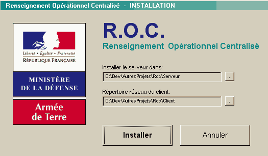 L'écran d'installation du système ROC, client etserveur